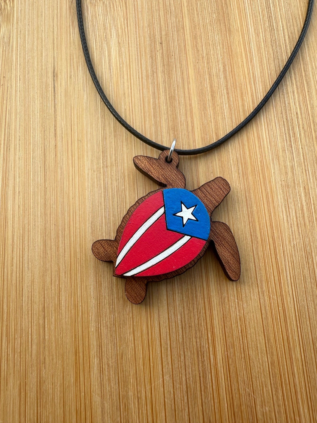 Sea Turtle Puerto Rican Flag Pendant, Hand Painted Puerto Rico Art ...