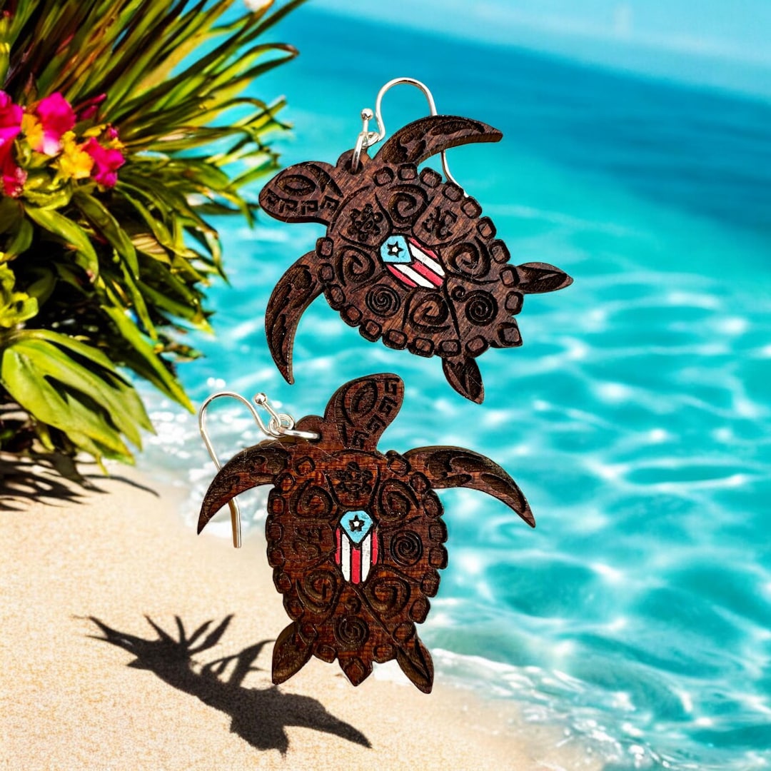 Sea Turtle Puerto Rican Tribal Taíno Earrings, Hand Painted Puerto Rico ...