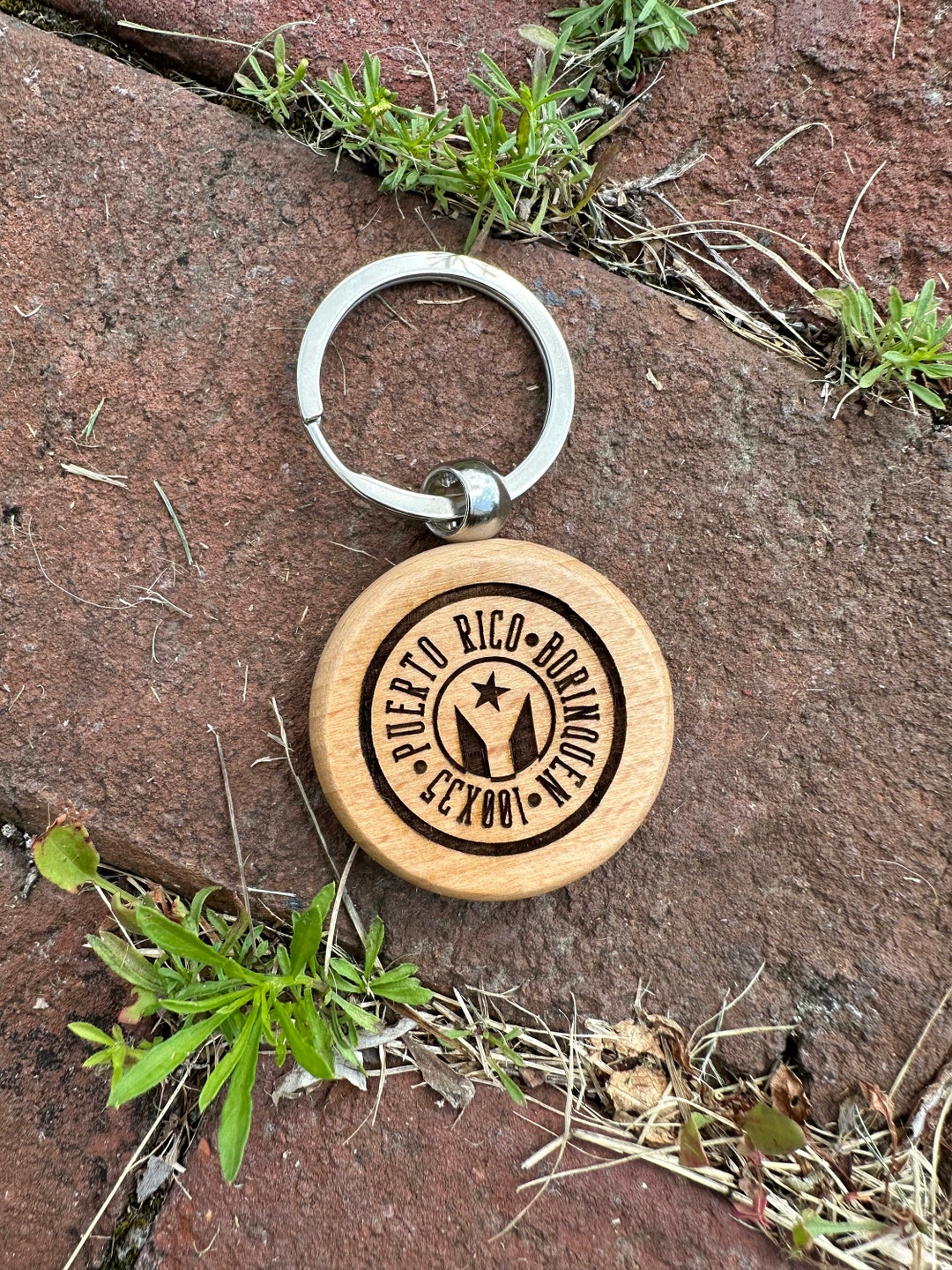 Puerto Rico Flag Art Keychain, 100x35 Borinquén Engraved Wood, Birthday ...