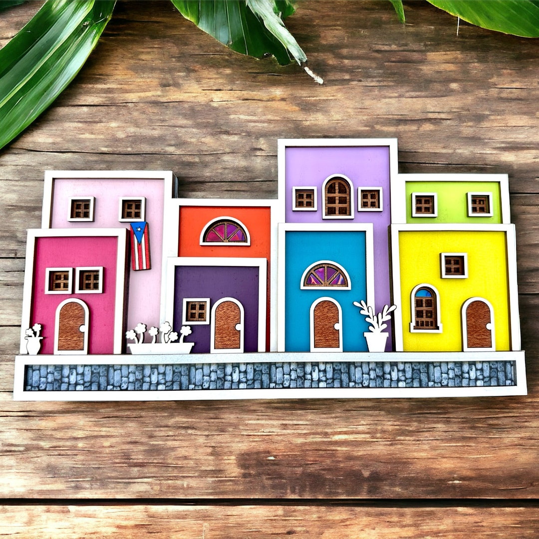 Viejo San Juan Houses Shelf Sitter, Puerto Rico Art Cobble Stone Street ...