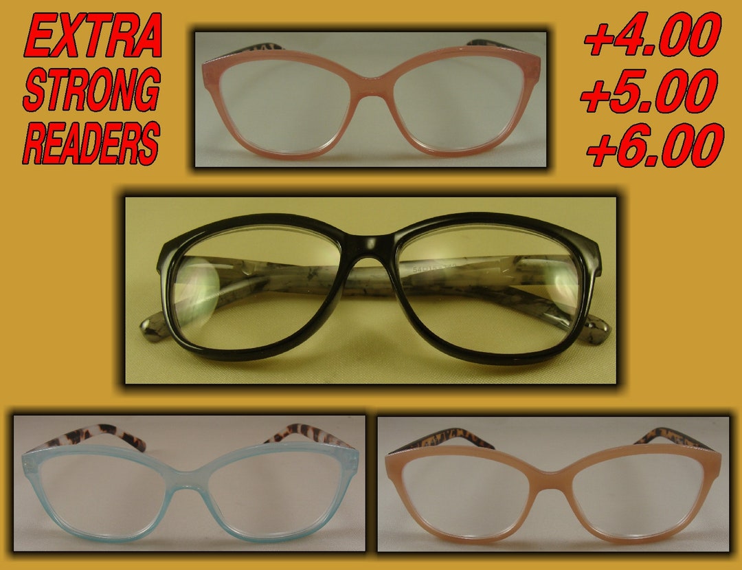 4.00 +5.00 +6.00 Strong Reading Glasses, Extra Strong Readers, Hard to ...