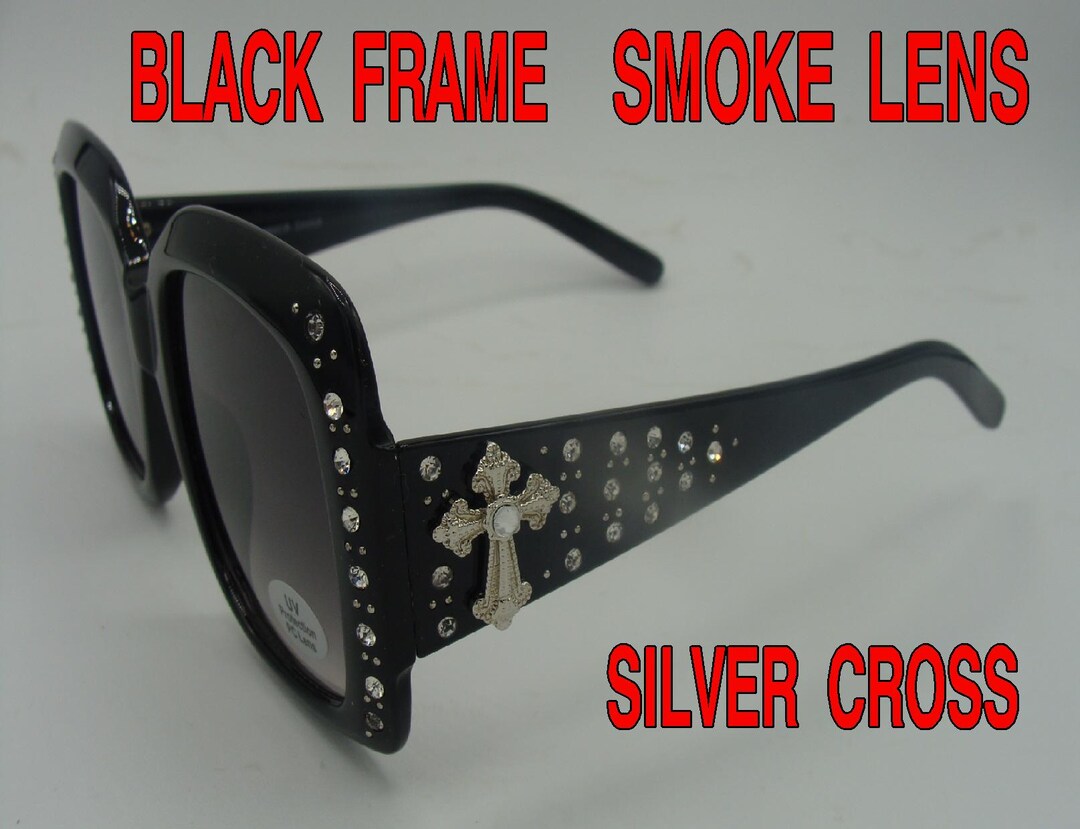 Ladies Cross Sunglasses With Rhinestones and Crosses on Both Bows Large ...