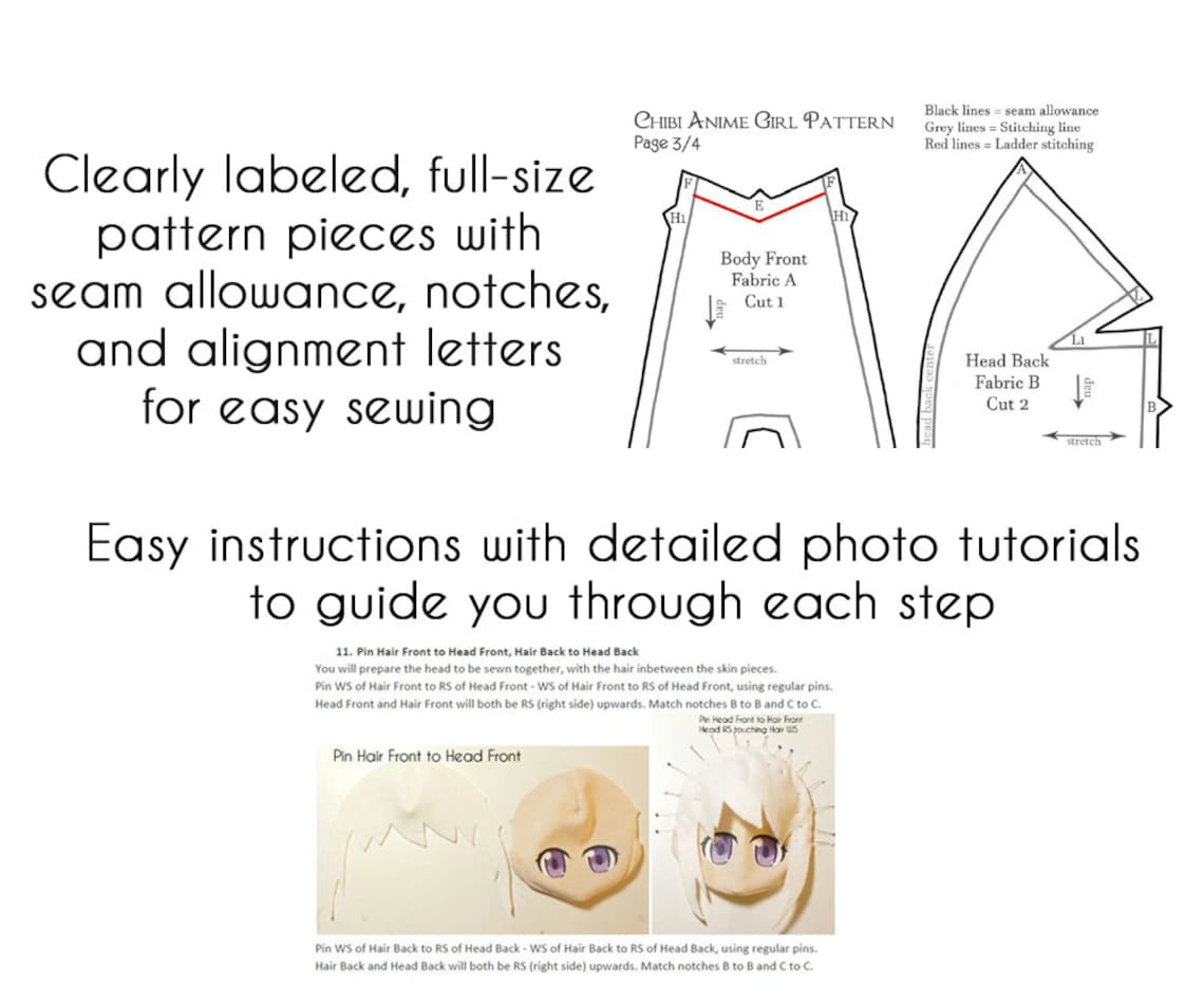 Plush Sewing Pattern PDF Chibi Human Plushie Anime Boy Girl - Etsy