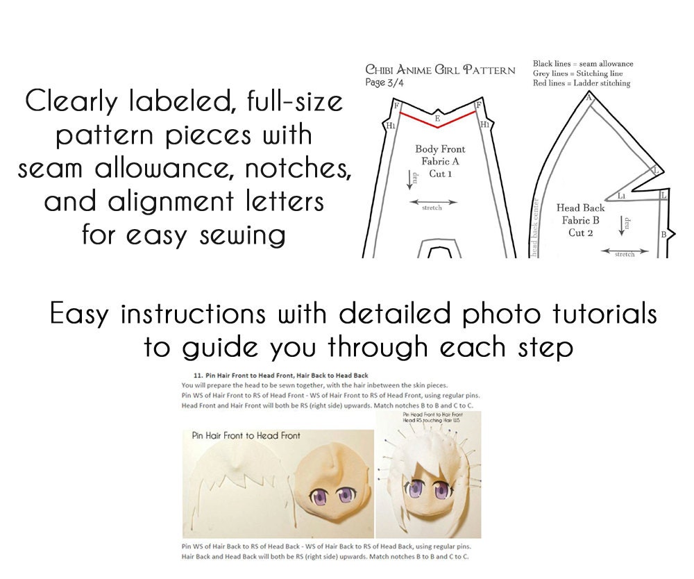 Plush Sewing Pattern PDF Chibi Human Plushie Anime Boy Girl - Etsy Canada