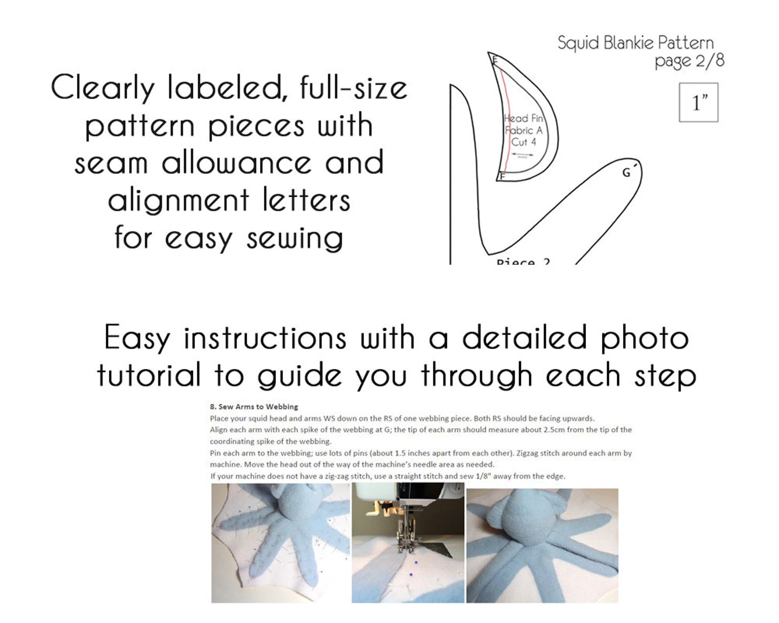 Plush Sewing Pattern PDF Squid Baby Lovey Stuffed Animal - Kawaii ...