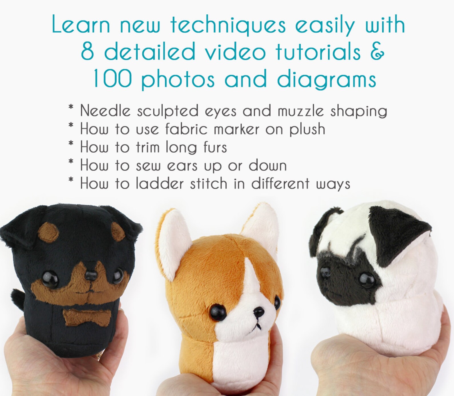 Plush Sewing Pattern PDF Kawaii Dog Stuffed Animal With Video Tutorials ...