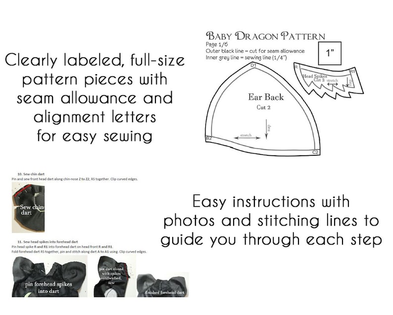 Plush Sewing Pattern PDF Toothless Baby Dragon Stuffed Animal | Etsy Canada