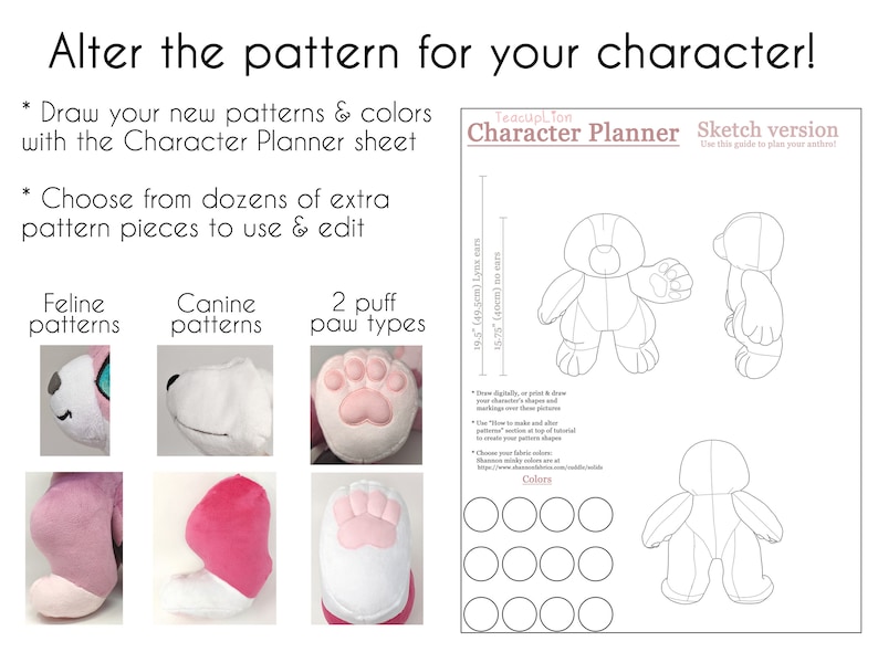 Plush Sewing Pattern PDF Furry Anthro Standing Plushie DIY | Etsy Canada