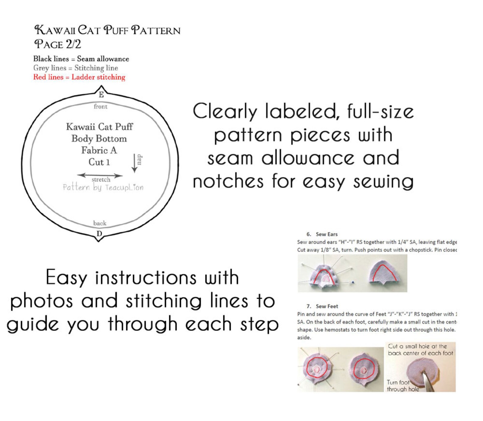 Plush sewing pattern PDF Kawaii Cat stuffed animal round egg | Etsy