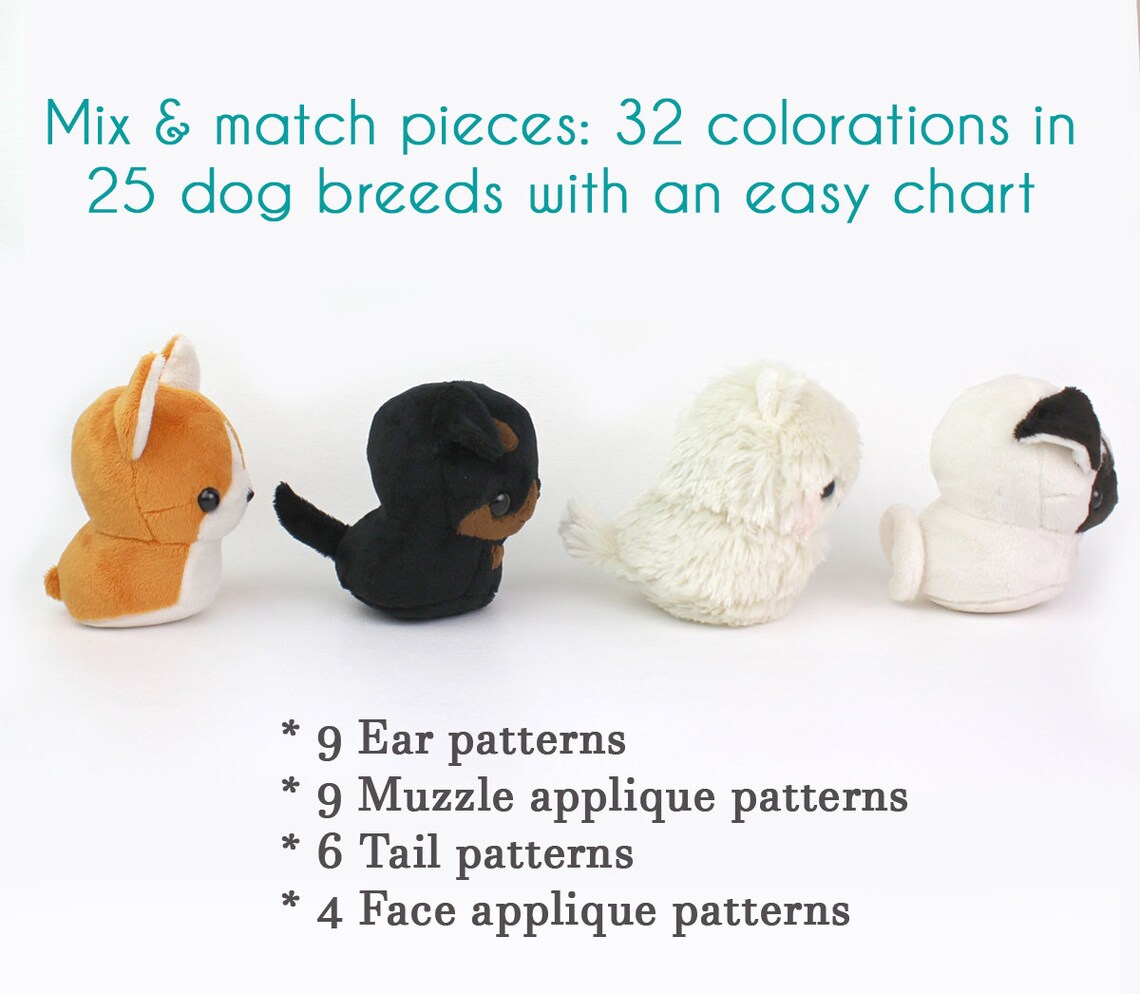 Plush Sewing Pattern PDF Kawaii Dog Stuffed Animal With Video | Etsy UK