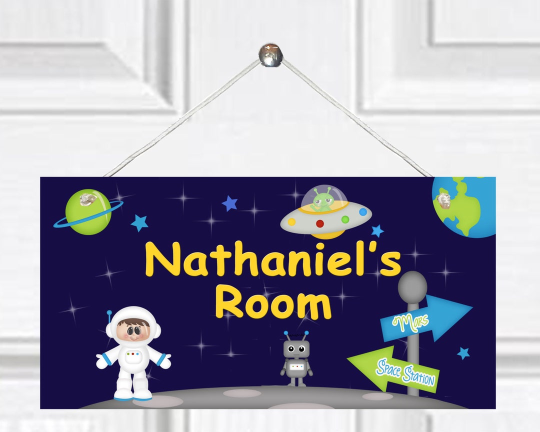 Personalized Child's Door Sign - Outerspace Theme - Blue Sky/boy ...