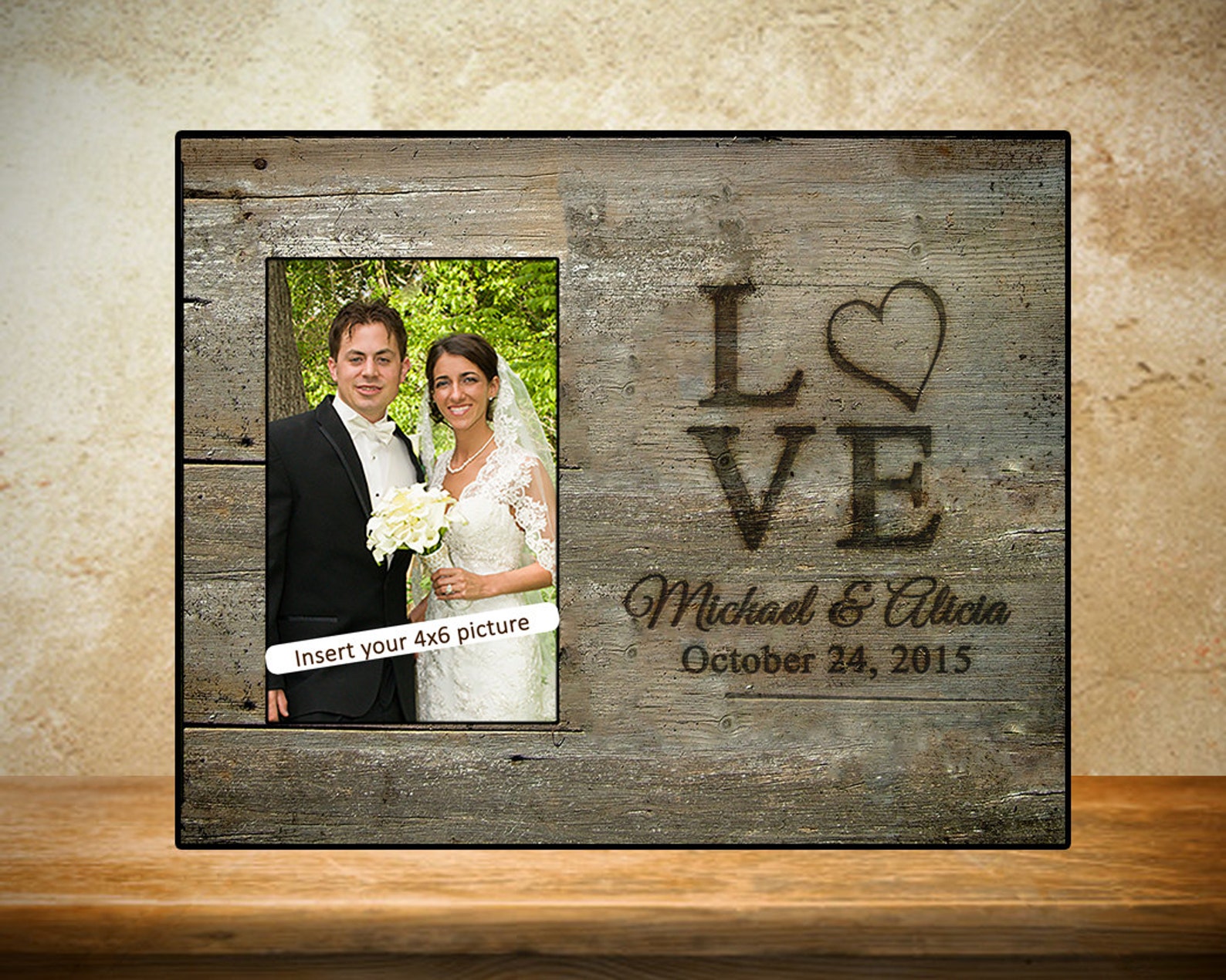 Personalized Wedding Frame Rustic Wood Look Wedding Gift | Etsy