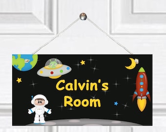 Personalized Child's Door Sign Outerspace Theme Blue - Etsy