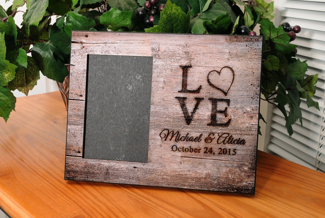 Personalized Wedding Frame Rustic Wood look wedding gift | Etsy