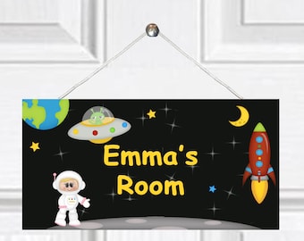 Personalized Child's Door Sign Outerspace Theme Blue - Etsy