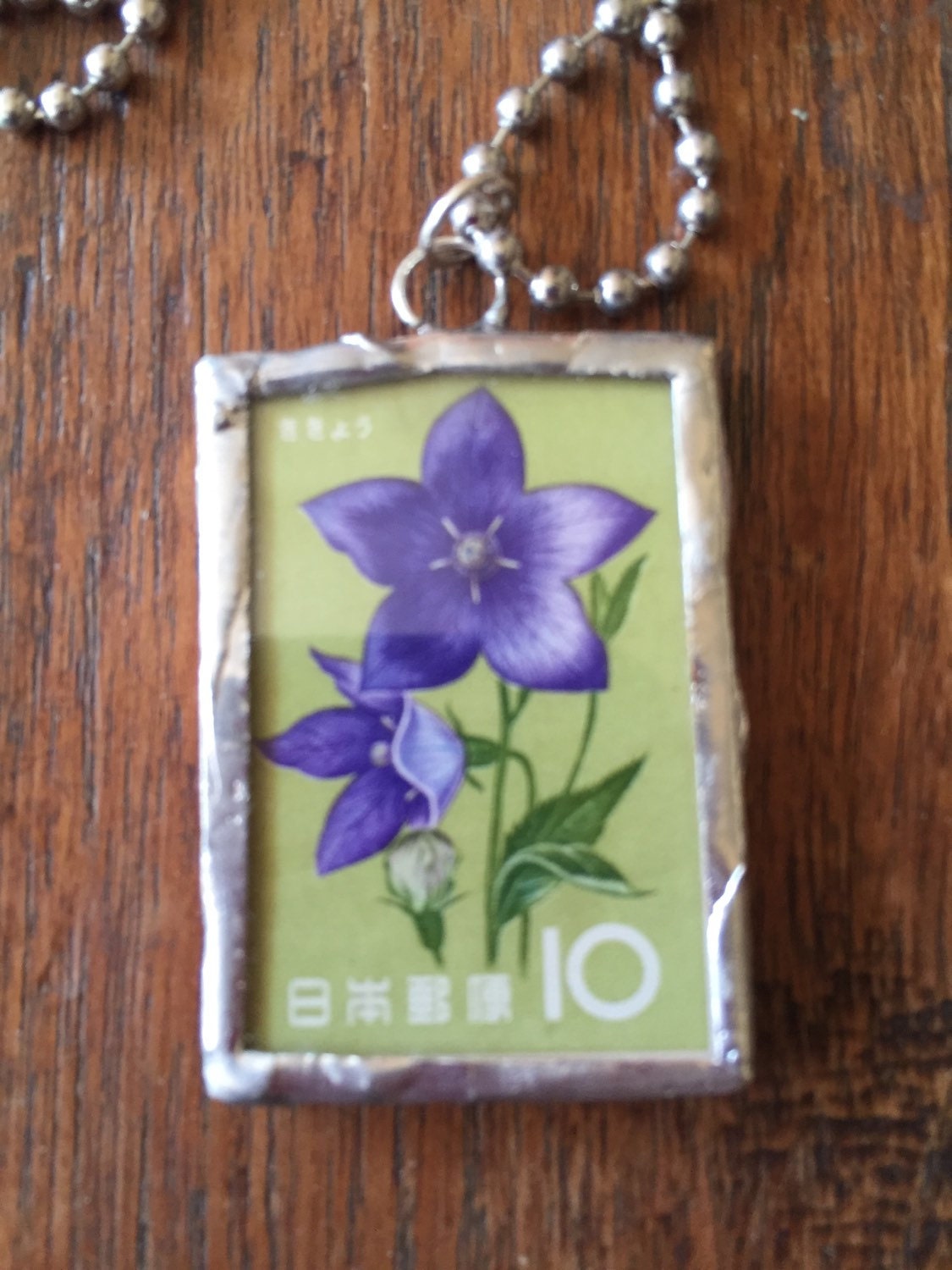 Beautiful Japanese Flower Postage Stamp Hand Soldered Frame Pendant. 24 ...