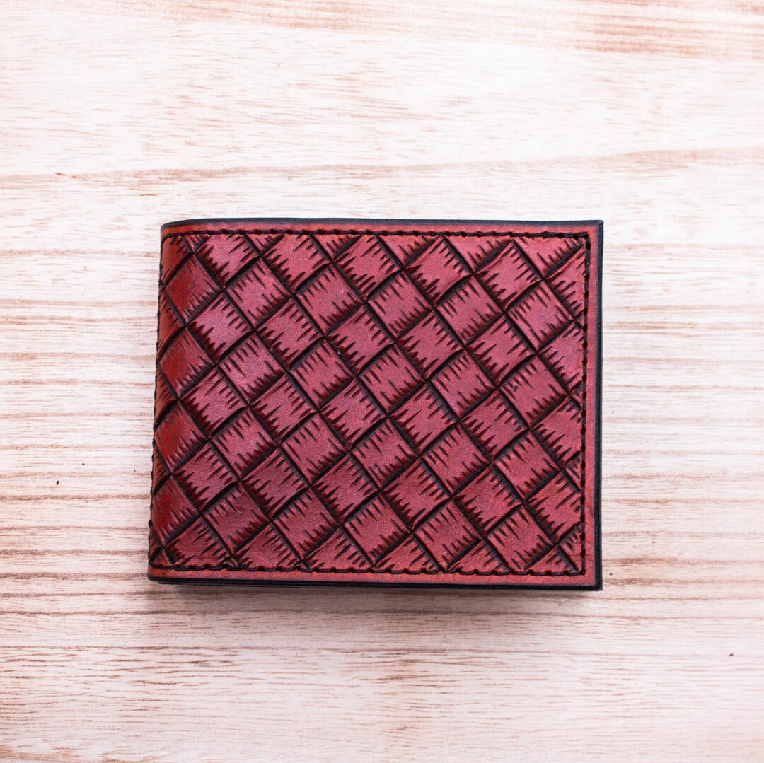 Checkered Bifold Hand Tooled Leather Wallet - Etsy