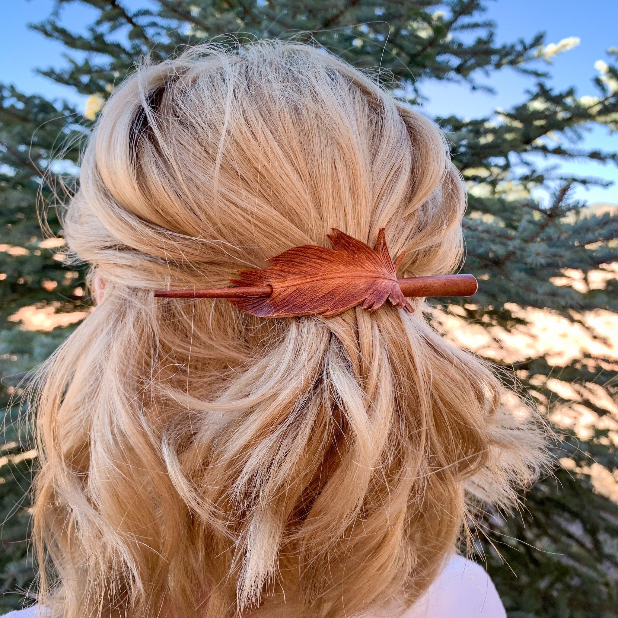 Brown Feather Tooled Leather Hair Slide Barrette With Stick - Etsy