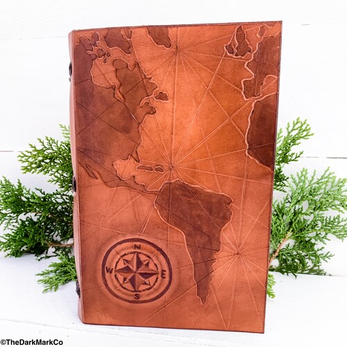 A5 Medium Leather Bound Journal Compass Rose Travel - Etsy