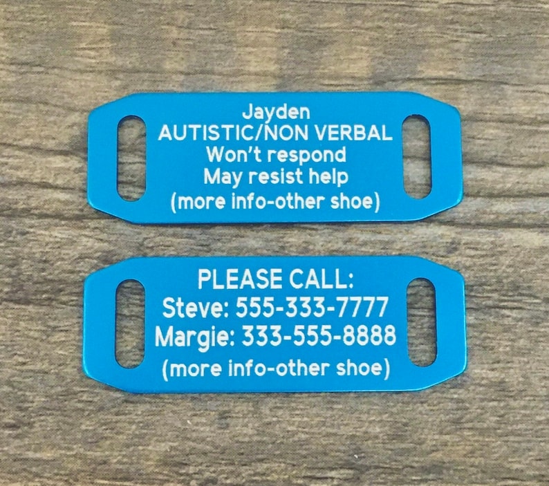 Medical Id Tag, Shoe Tags Custom, Autistic Medical Id, Autism, in Case ...