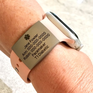 Apple Watch Alert Band, Medical Id Tag, Custom Plate for Silicone Band ...