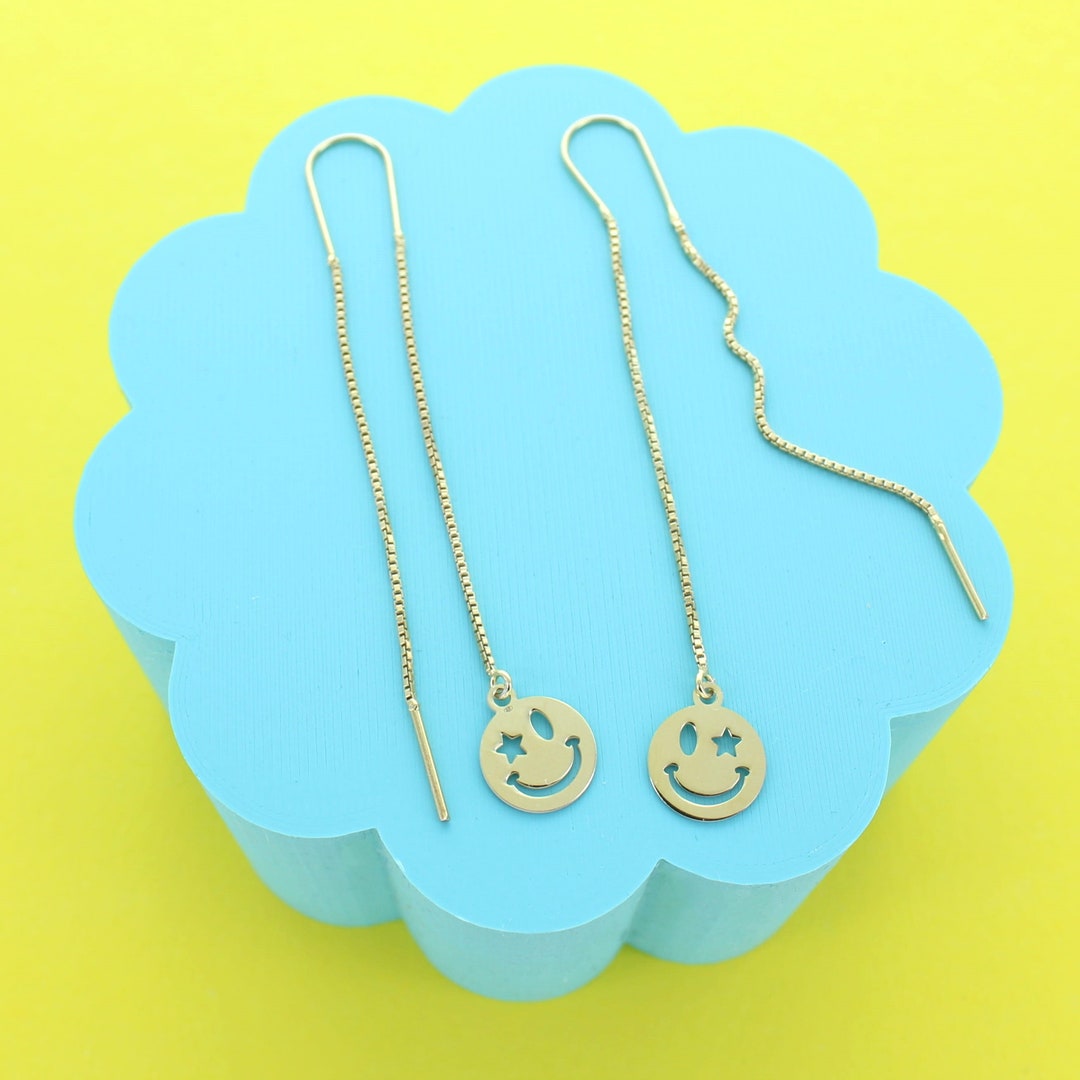 Winking Heart Smiley Face Threader Earrings - Etsy