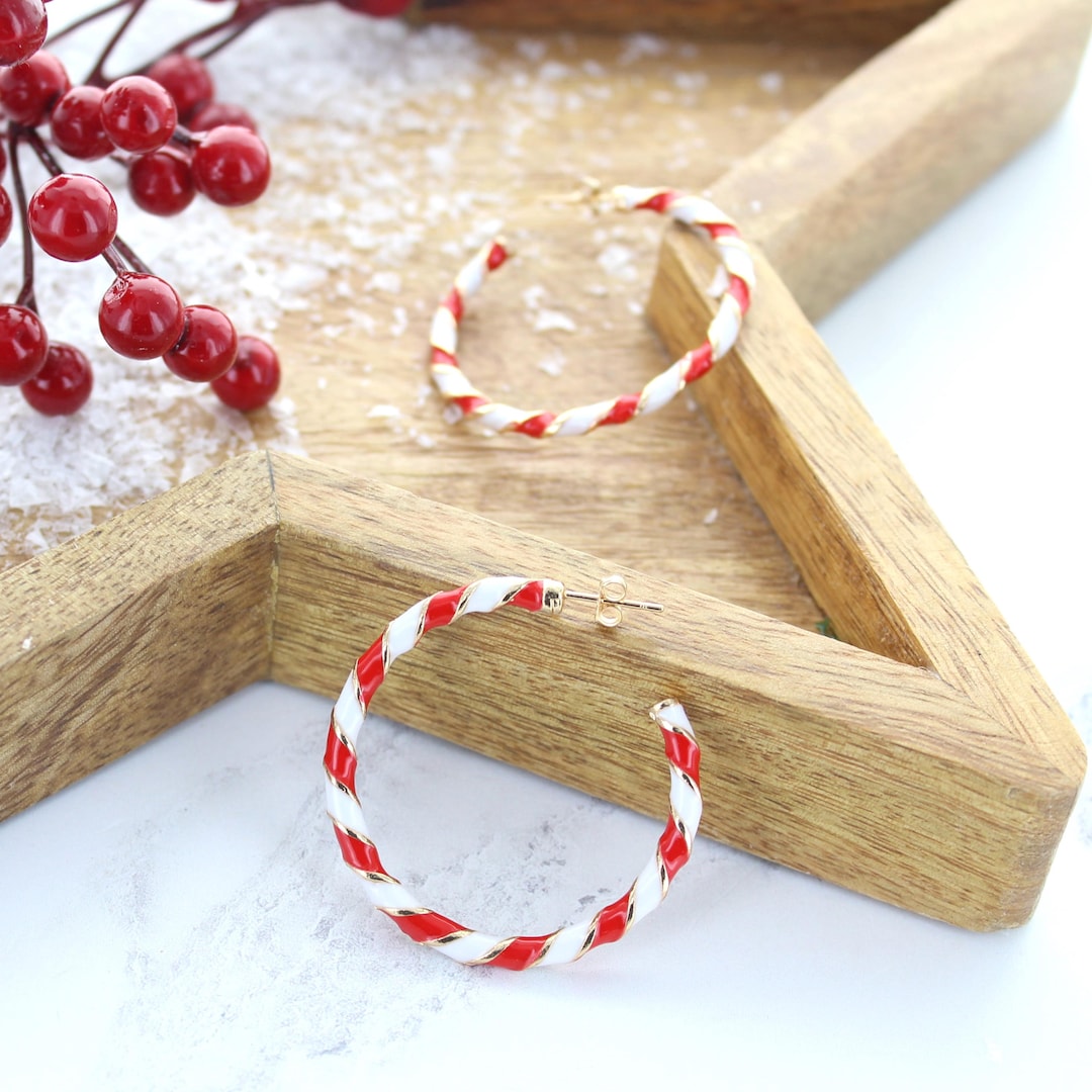 Candy Cane Christmas Statement Hoops - Etsy