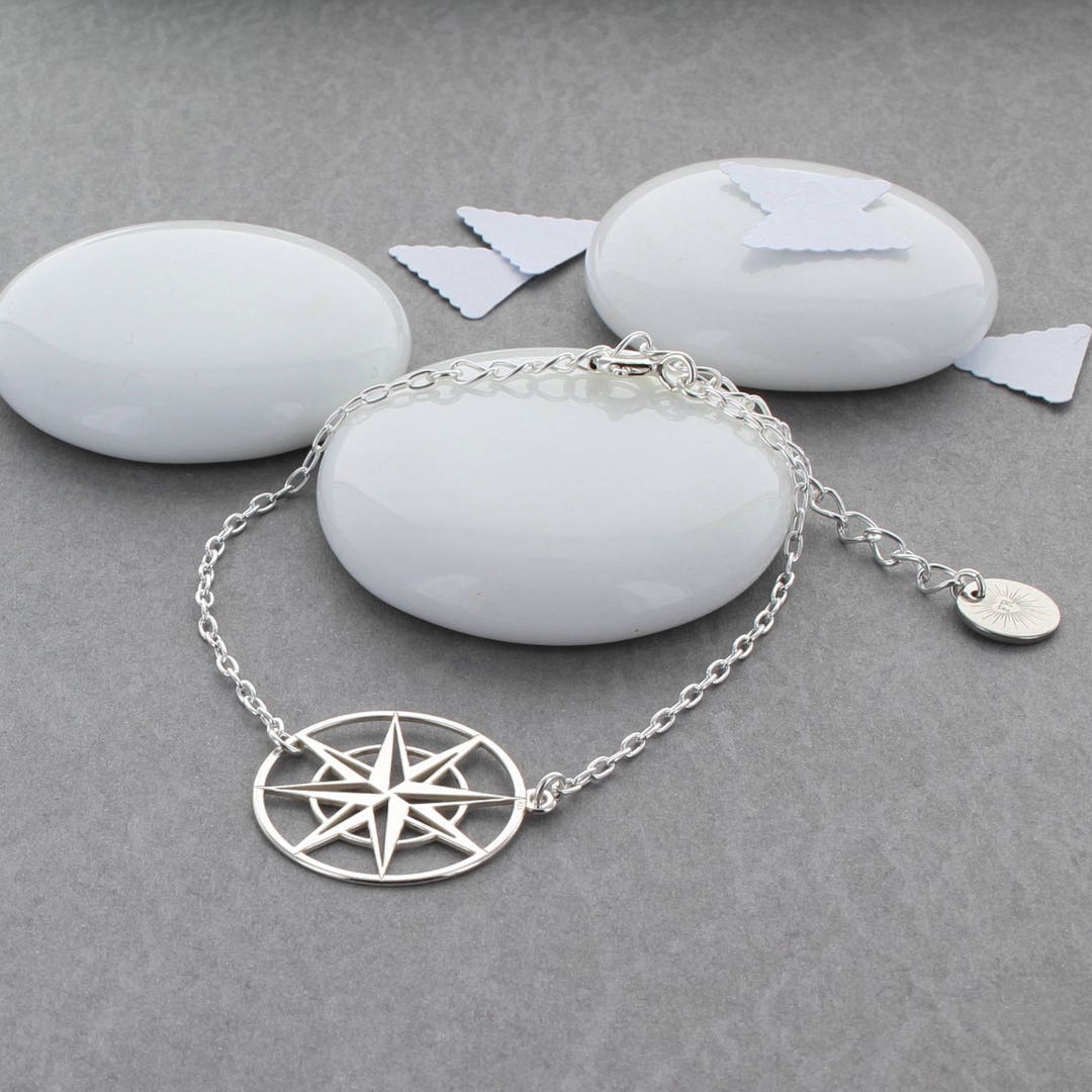 Large Sterling Silver Compass Bracelet - Etsy