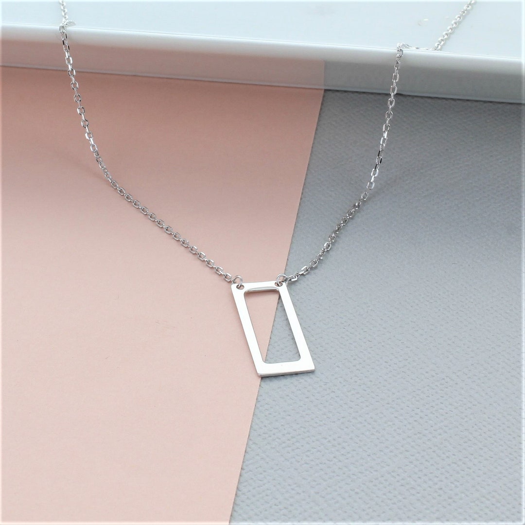 Sterling Silver Rectangle Necklace - Etsy