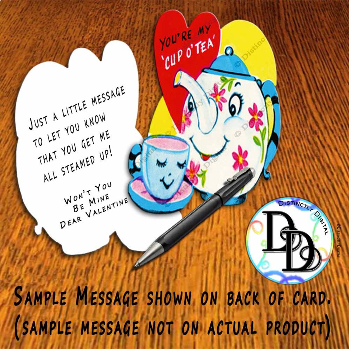 Vintage Tea Cup Valentine Printable Card Antique Tea Kettle - Etsy