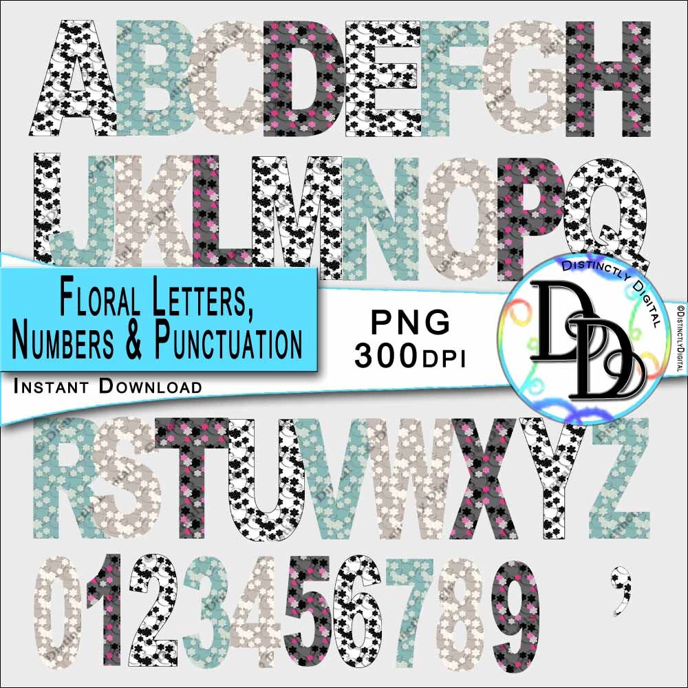 Floral Alphabet Clipart Printable Digital Flower Numbers Letters ...