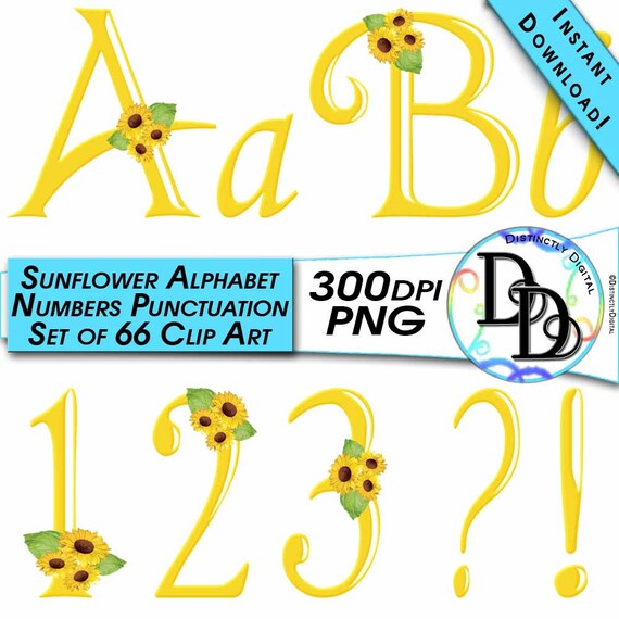 Yellow Sunflower Alphabet Digital Clip Art Printable Graphics | Etsy