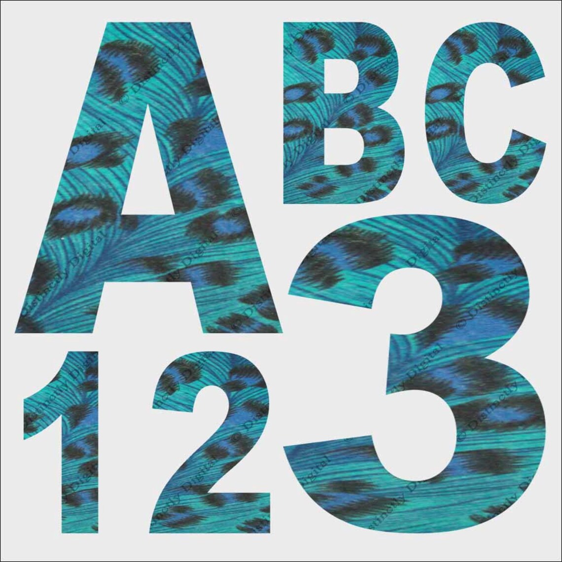 Peacock Feather Alphabet Printable Letters Digital Scrapbook Bird ...