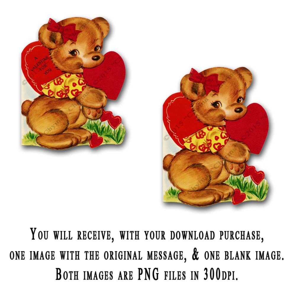 Bear Valentine Card Vintage Valentines Day Printable Teddy - Etsy