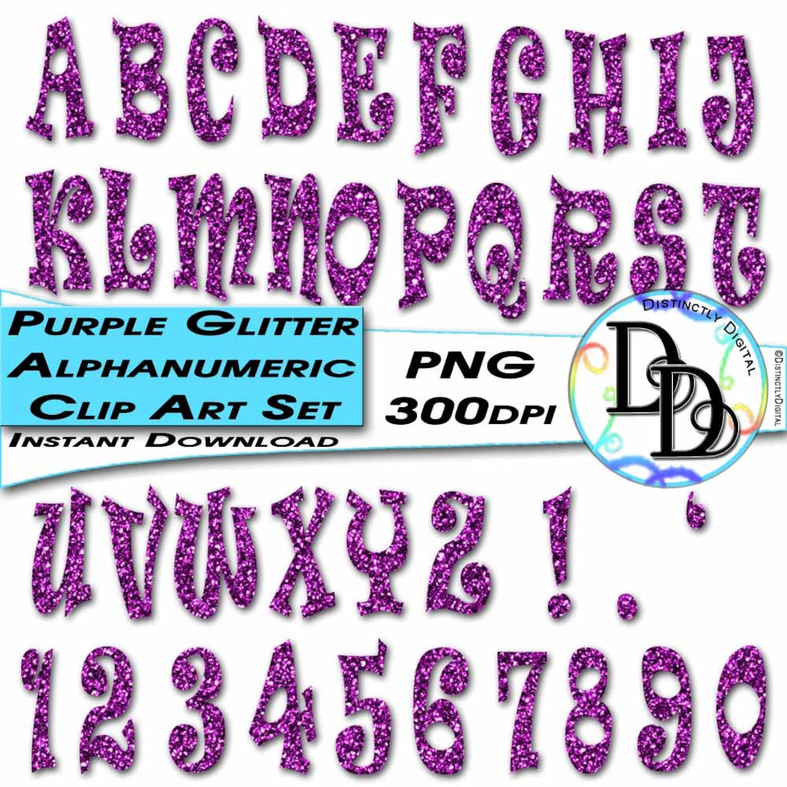 Purple Glitter Letters Alphabet & Numbers Printable Digital Scrapbook ...