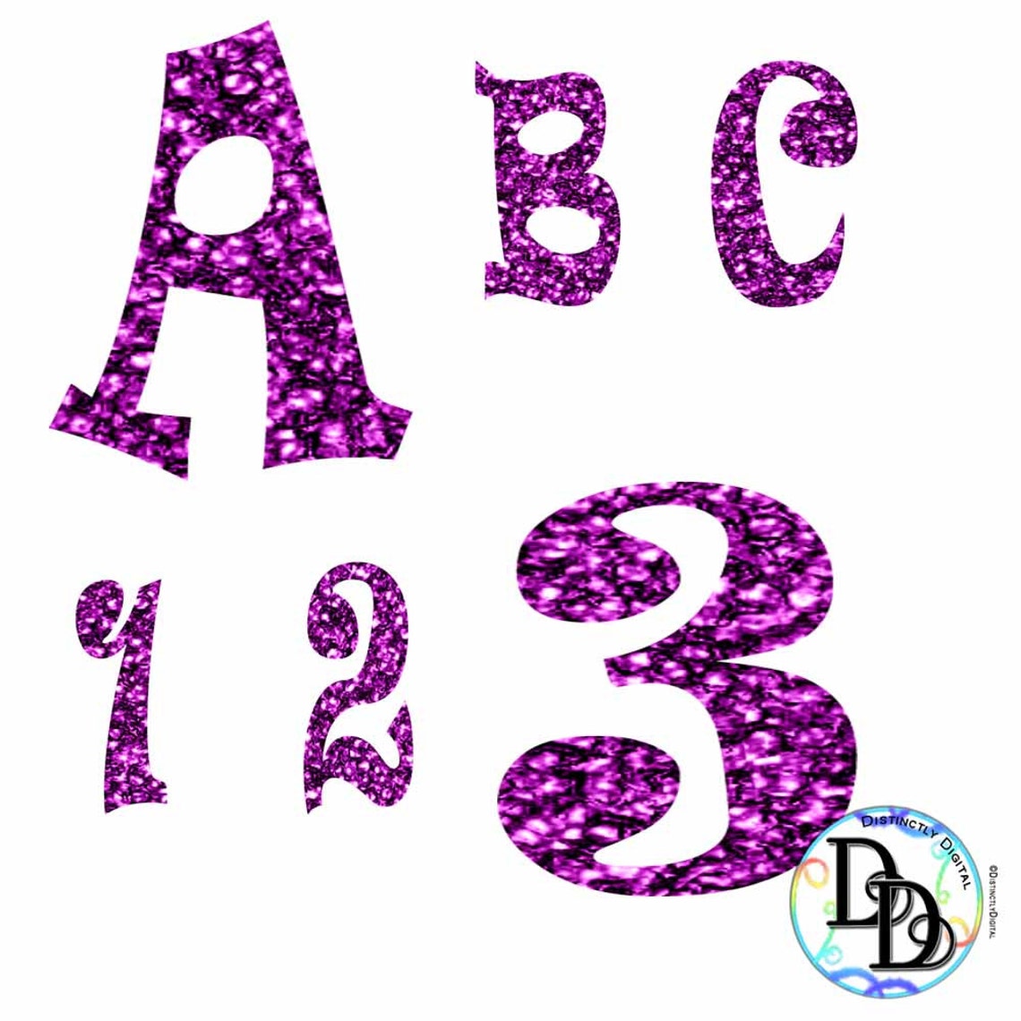 Purple Glitter Letters Alphabet & Numbers Printable Digital Scrapbook ...