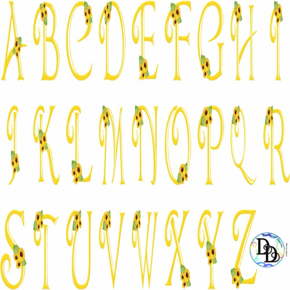 Yellow Sunflower Alphabet Digital Clip Art Printable Graphics 66 ...