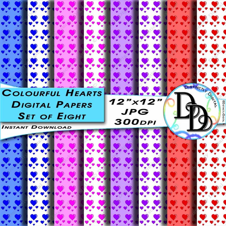 Digital Paper Hearts Printable Scrapbook Paper Valentine Red Pink ...