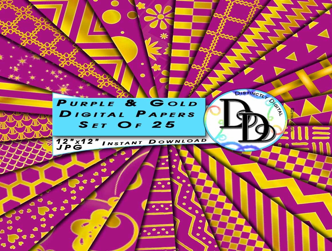 Purple & Gold Digital Scrapbook Papers Set of 25 Printable JPG - Etsy ...