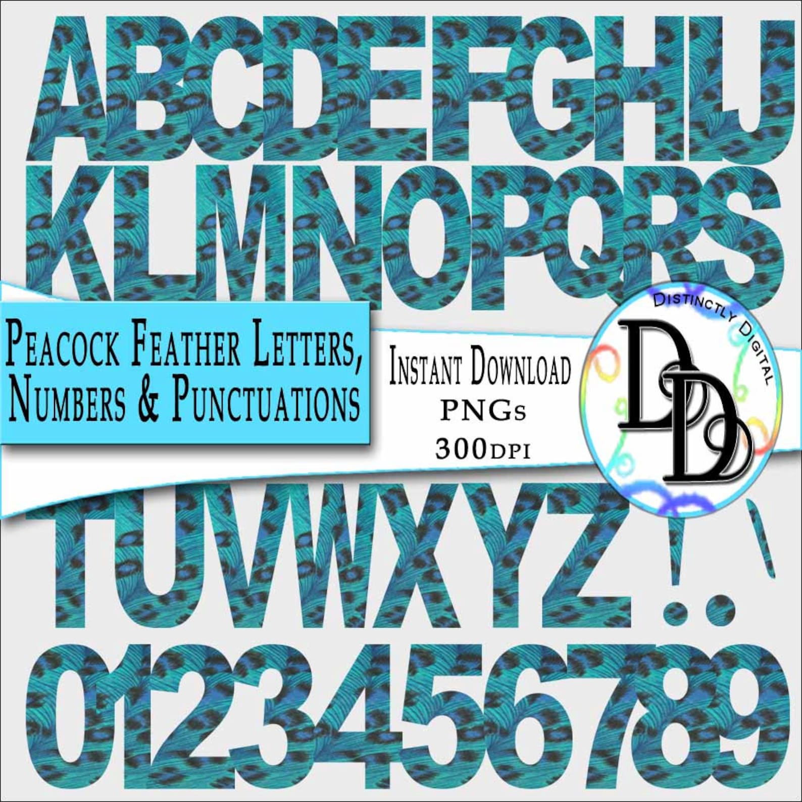 Peacock Feather Alphabet Printable Letters Digital Scrapbook Bird ...