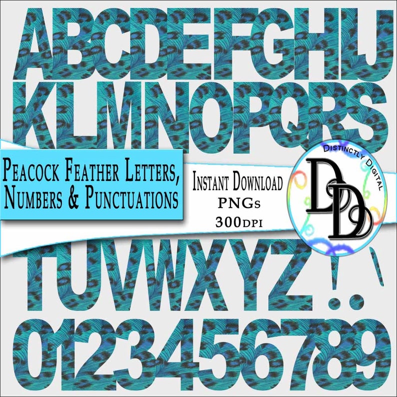 Peacock Feather Alphabet Printable Letters Digital Scrapbook Bird ...