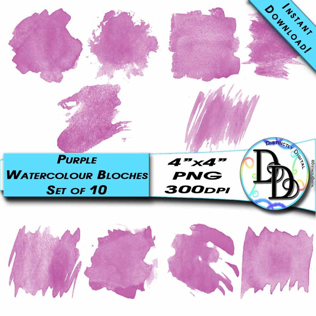 Purple Watercolour Printable Clip Art Paint Stroke Blotches Instant ...
