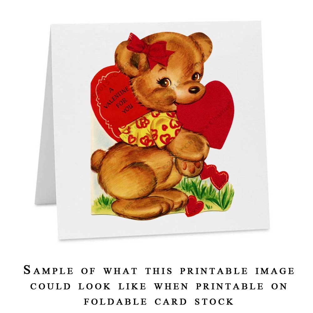 Bear Valentine Card Vintage Valentines Day Printable Teddy - Etsy