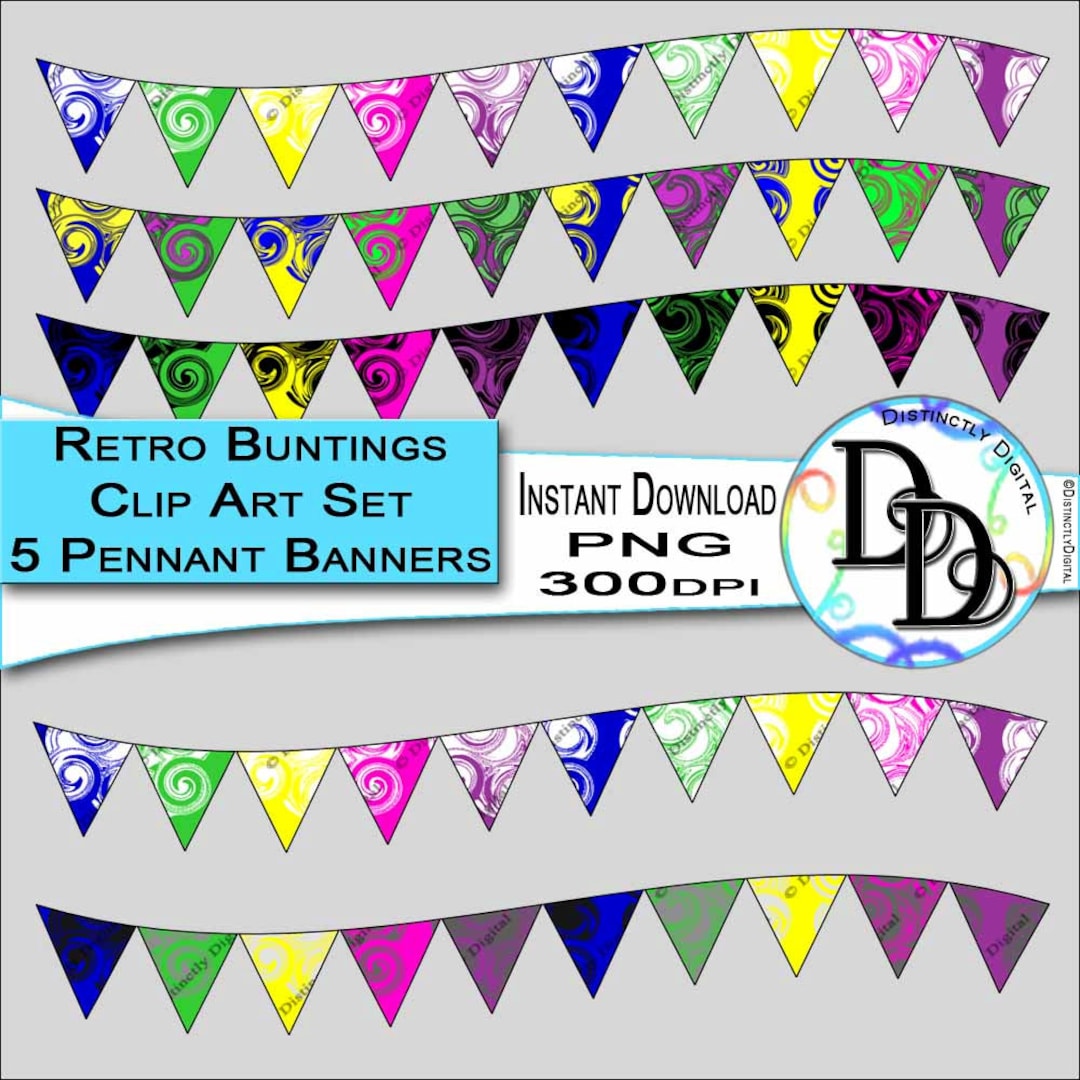 Bunting Banner Pennant Clip Art Retro Funky Swirl Printable Scrapbook ...