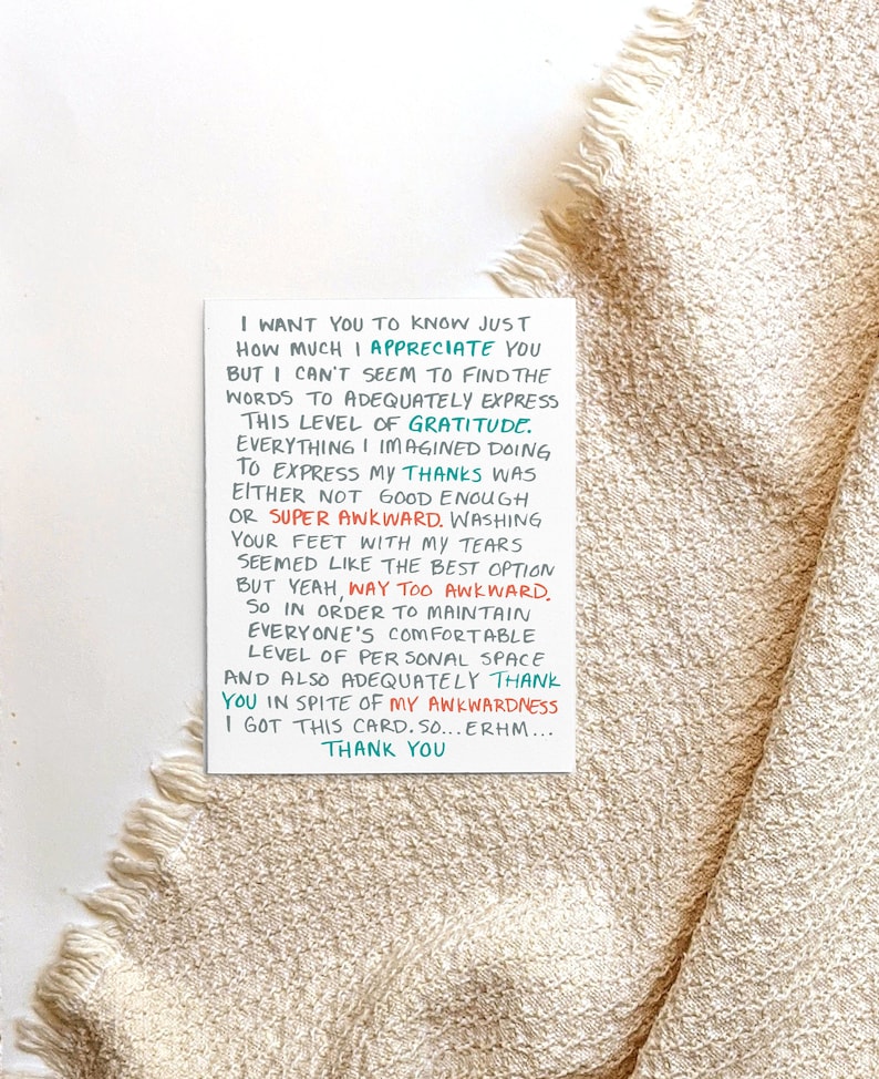 Awkward Thank You Card Funny but Touching - Etsy UK