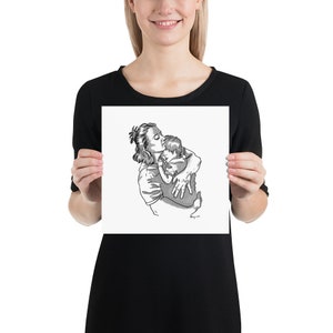 Mother Child Giclée Print of Ink Drawing, Gray - Etsy