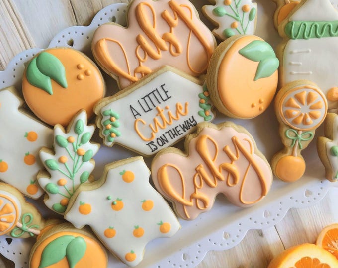 CUTIES Baby Shower Cookies - Clementine Orange Party Favors- Onesie and ...