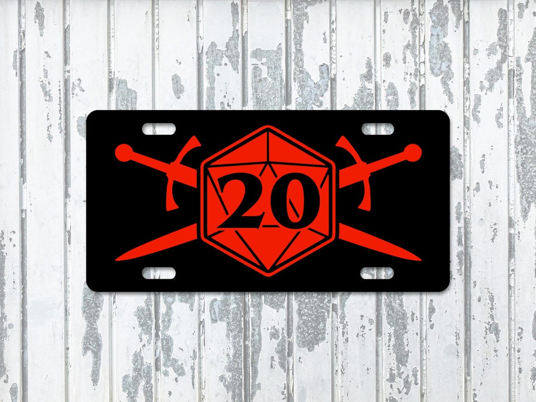 D20 Dice and Swords Metal License Plate Nat 20 Critical Hit RPG TTRPG ...