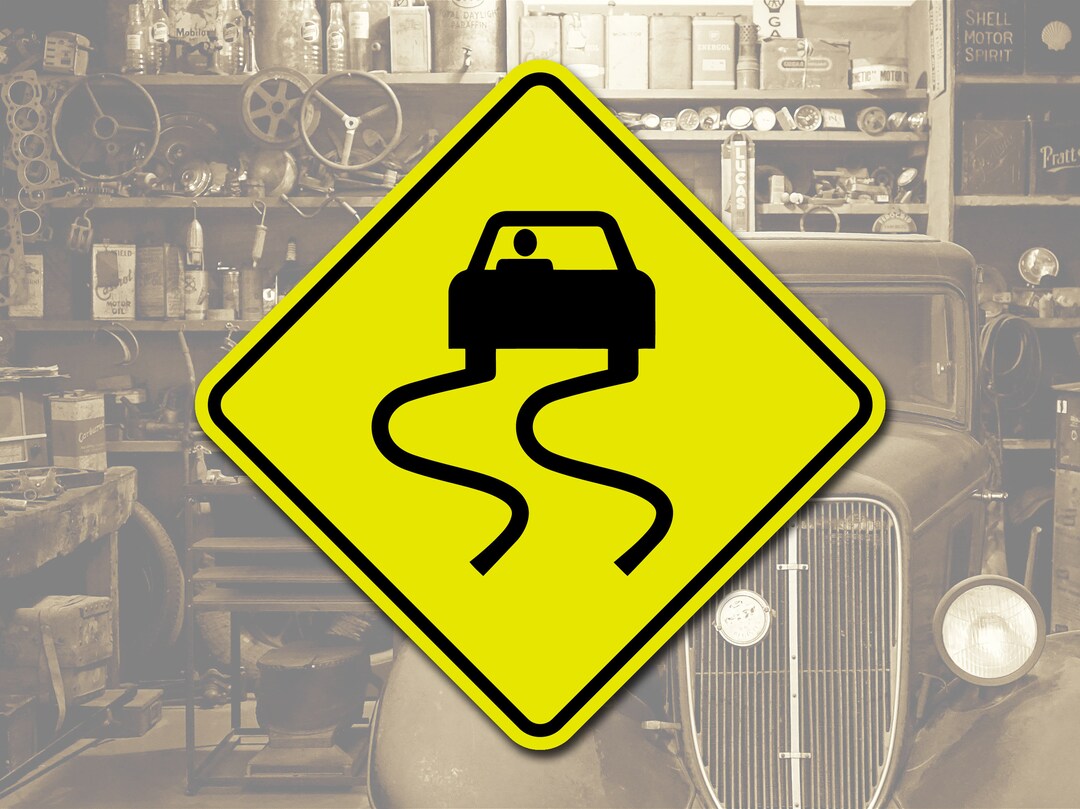Slippery Road Ahead Yellow Aluminum Sign Decor for Garage Workshop ...
