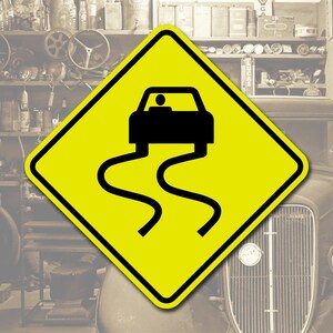 Slippery Road Ahead Yellow Aluminum Sign Decor for Garage Workshop ...